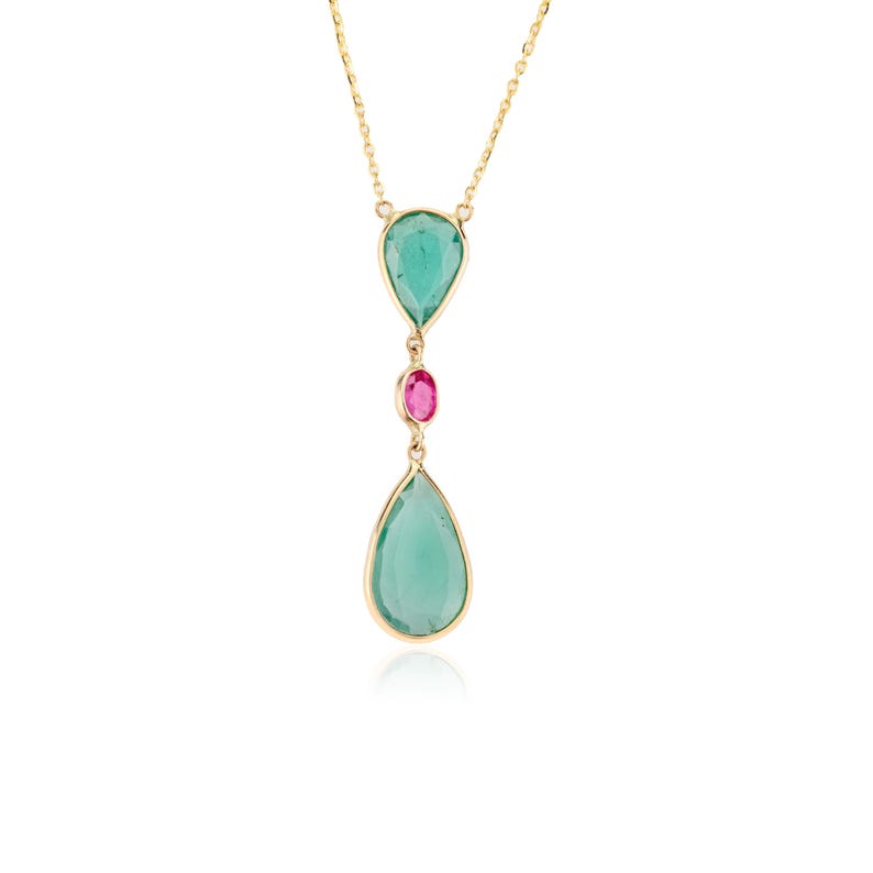 Emerald Ruby Teardrop Necklace: 18k Gold May Birthstone Jewelry - Etsy