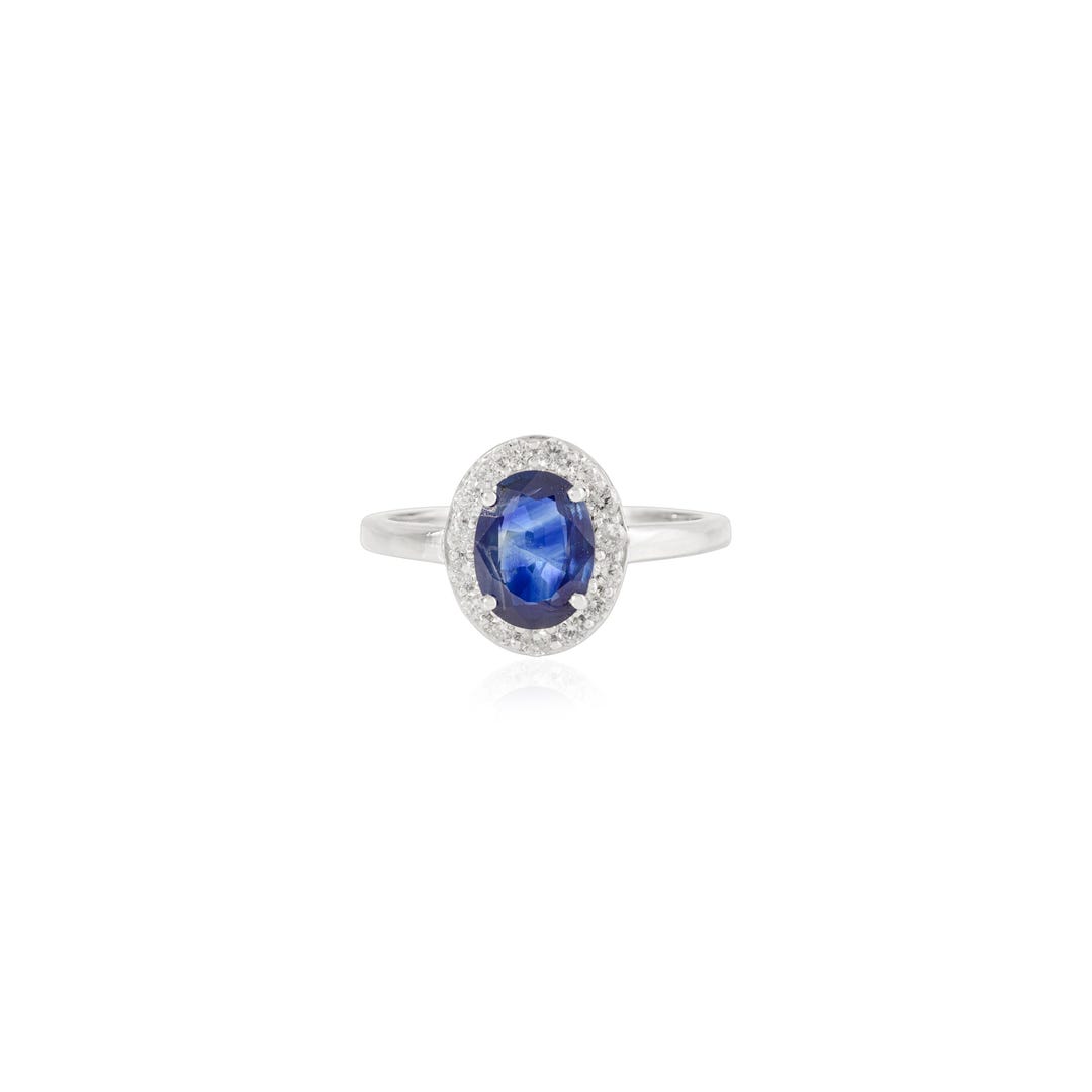 Modern 14K Gold Genuine Blue Sapphire Ring With Diamonds, 8x6mm Oval ...