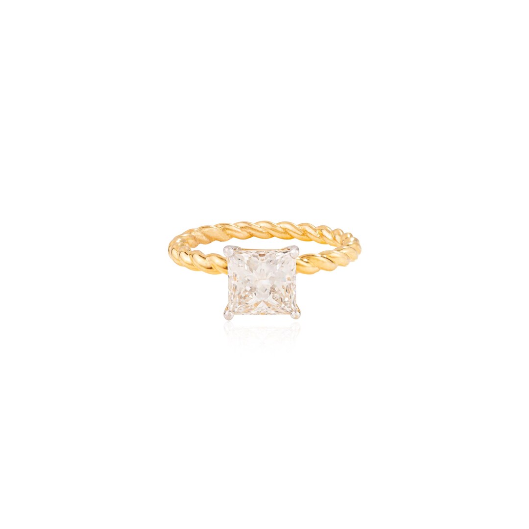 14K Gold CVD Diamond Ring – Twisted Rope Band Solitaire - Etsy