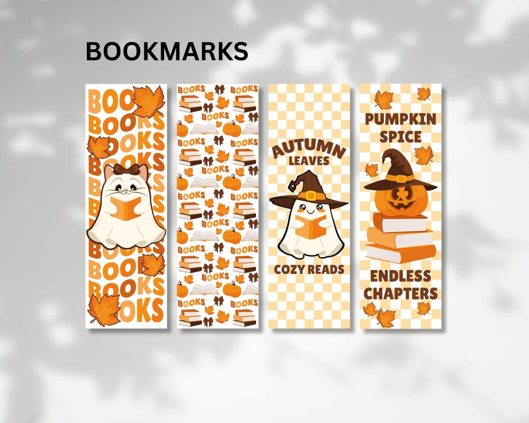 Cozy Fall Printable Bookmarks Bundle, Halloween Digital Bookmarks 2x6 ...