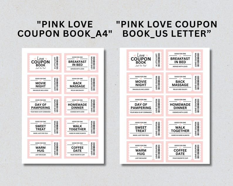 Personalized Love Coupon Book, Pink Romantic Gift for Her (printable ...