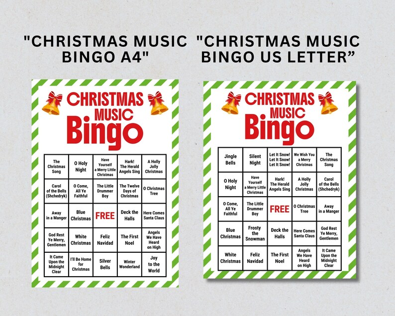Christmas Songs Bingo 5x5 - Printable Party Game, Holiday Activities ...