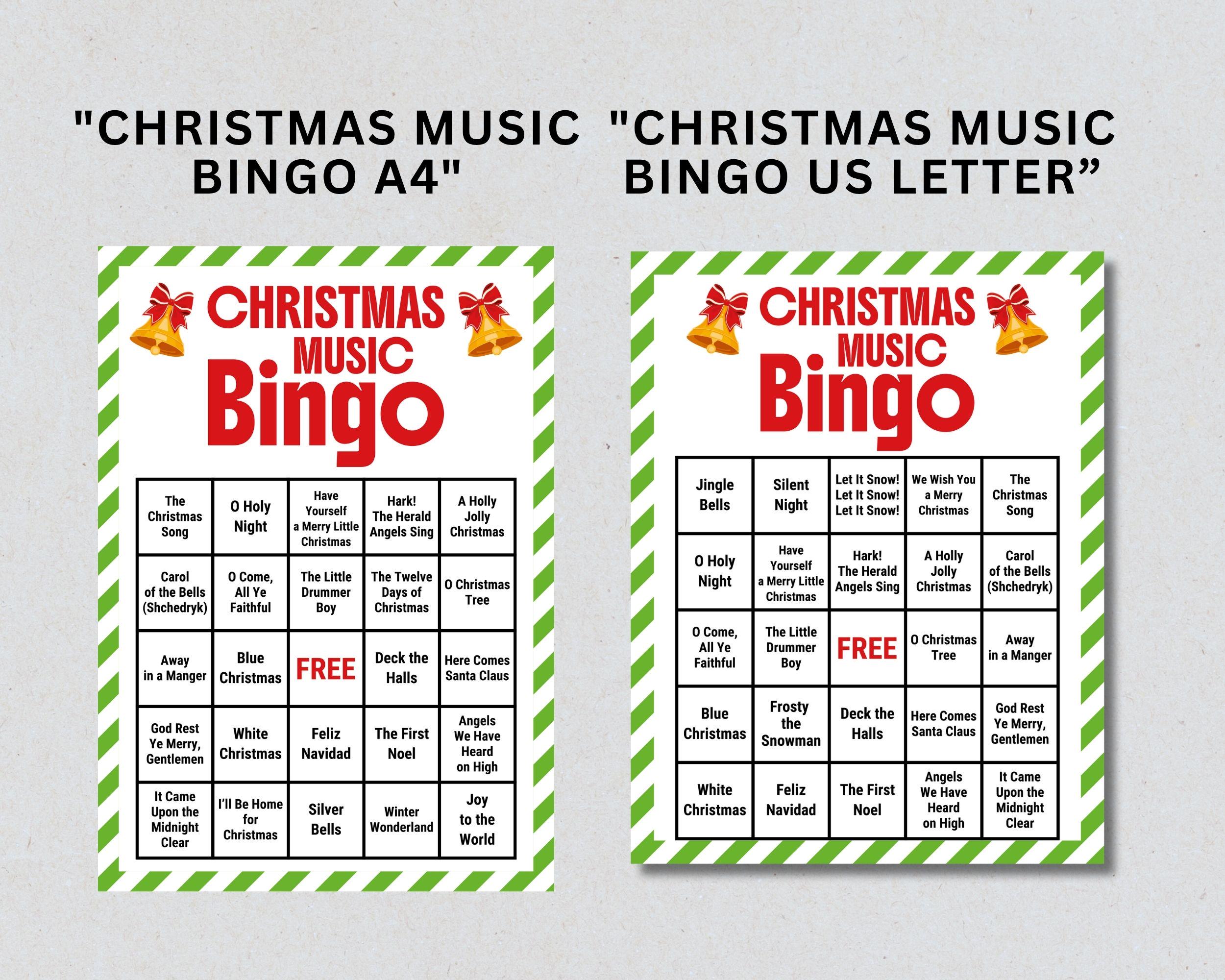 Christmas Songs Bingo 5x5 - Printable Party Game, Holiday Activities ...