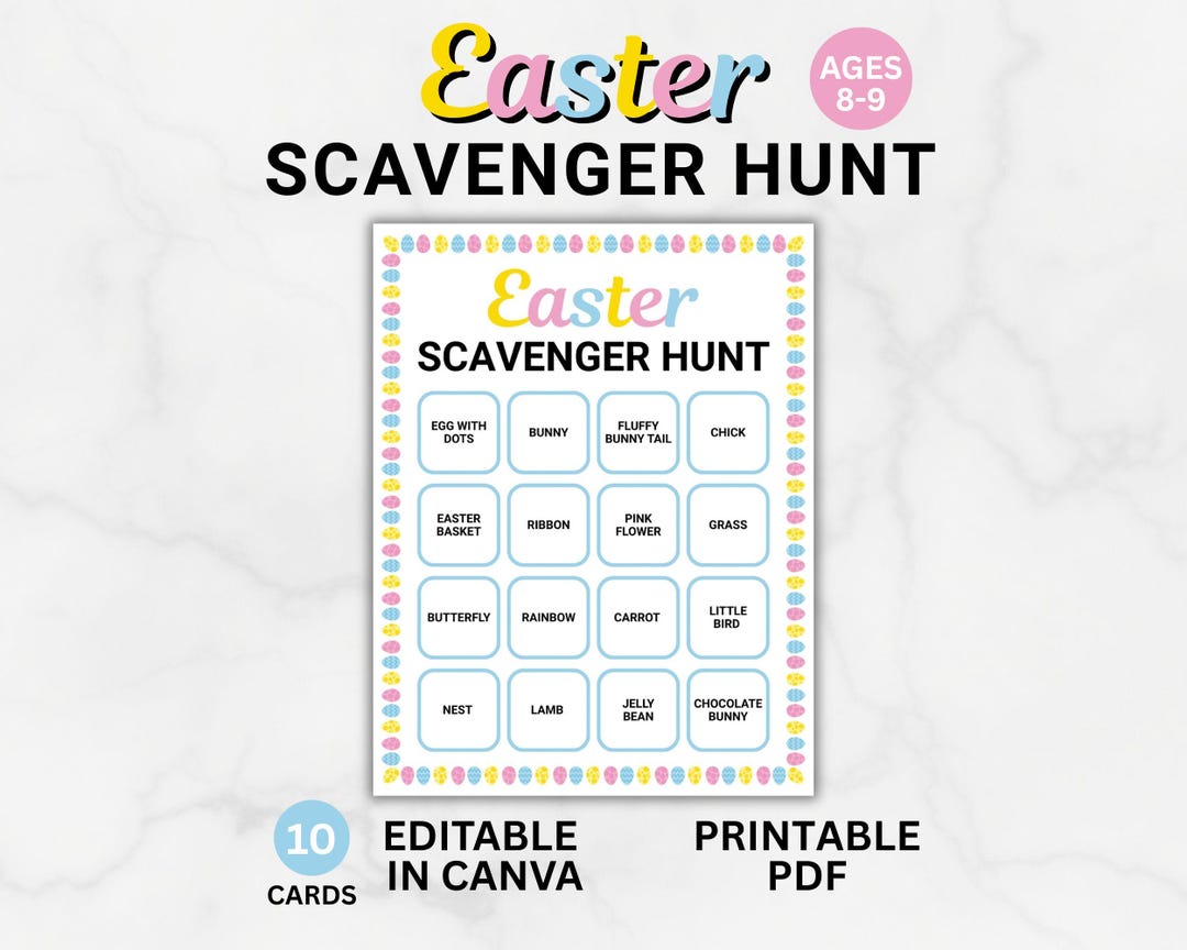Easter Scavenger Hunt for Kids, Printable Outdoor Custom Game ...