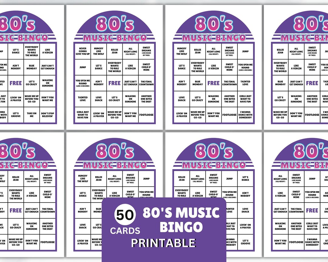 80s Music Bingo, Printable Retro Party Game for Adult, Instant Download ...
