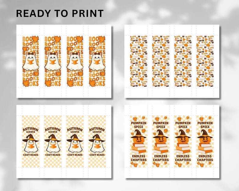 Cozy Fall Printable Bookmarks Bundle, Halloween Digital Bookmarks 2x6 ...