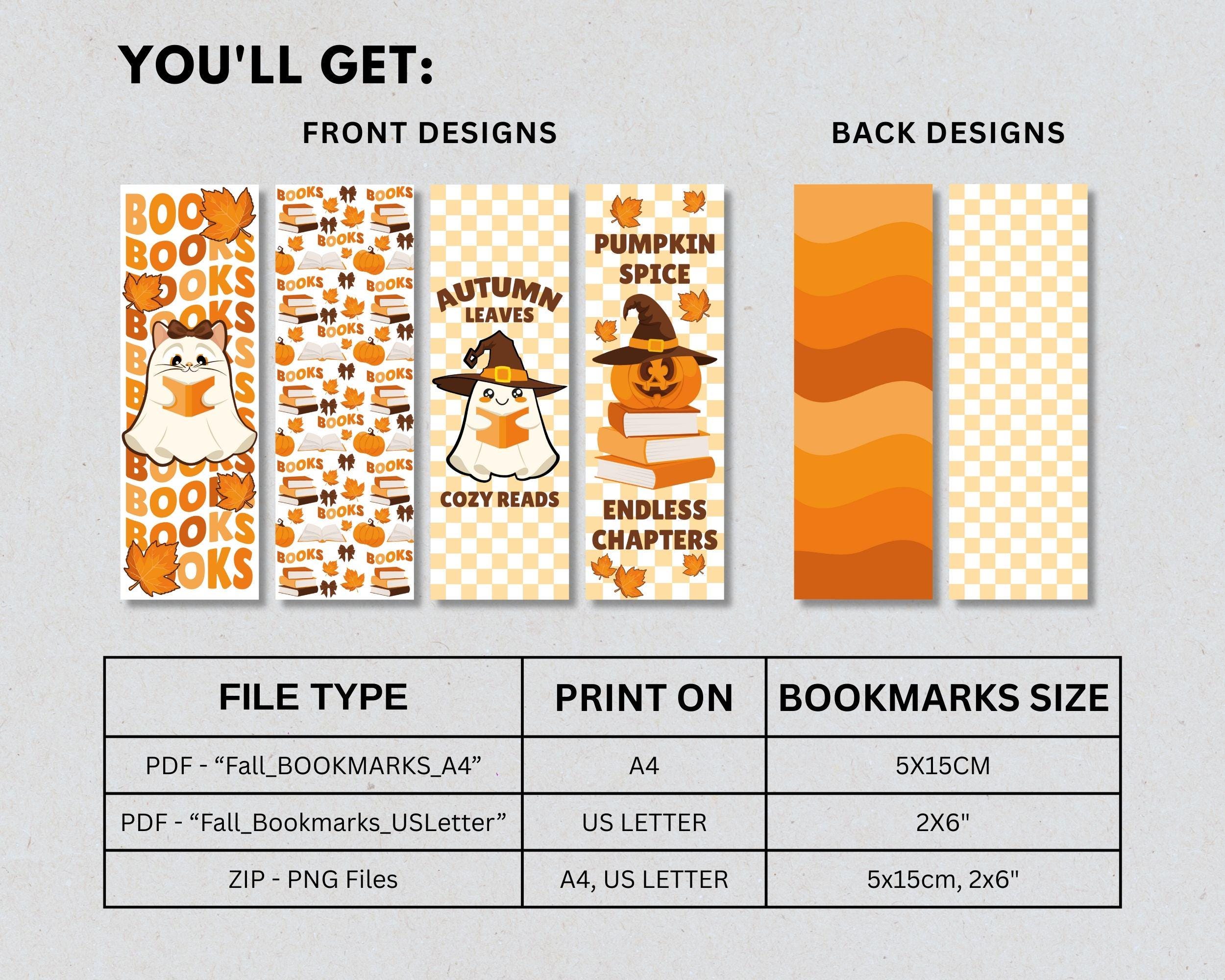 Cozy Fall Printable Bookmarks Bundle, Halloween Digital Bookmarks 2x6 ...