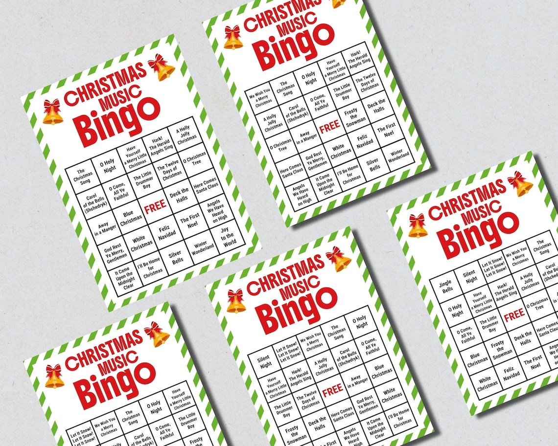 Christmas Songs Bingo 5x5 - Printable Party Game, Holiday Activities ...