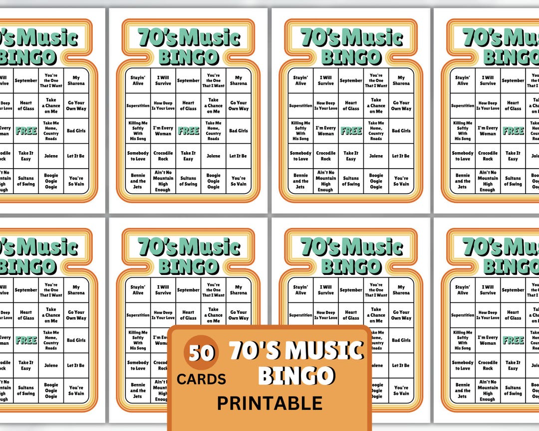 70s Music Bingo Printable, Retro Party Game, Instant Download PDF & PNG ...