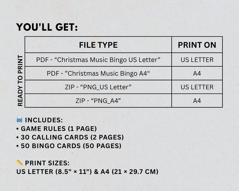 Christmas Songs Bingo 5x5 - Printable Party Game, Holiday Activities ...