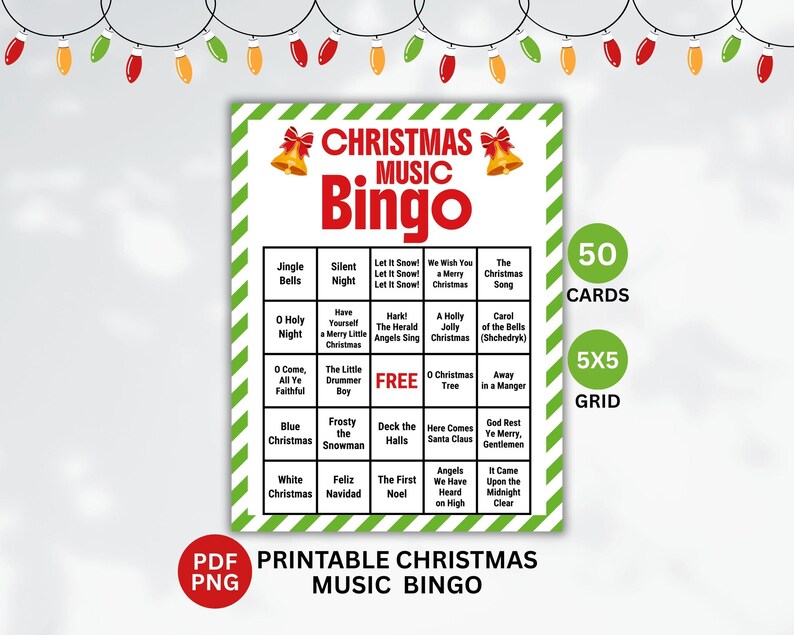 Christmas Songs Bingo 5x5 - Printable Party Game, Holiday Activities ...