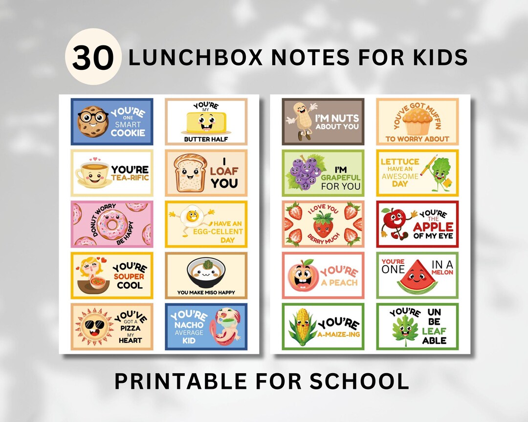 Lunch Box Notes Printable, for Kids, Back to School, Funny Cute Lunch ...
