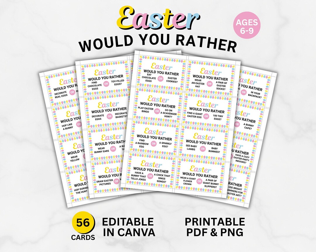 Easter Would You Rather Printable Game for Kids, 56 Questions, Canva ...