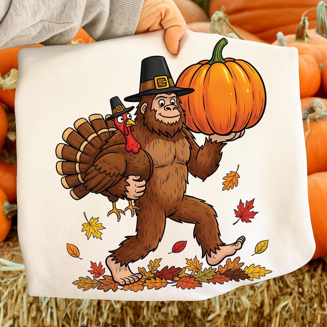 Retro Bigfoot and Turkey Thanksgiving PNG, Funny Sasquatch Fall Shirt ...