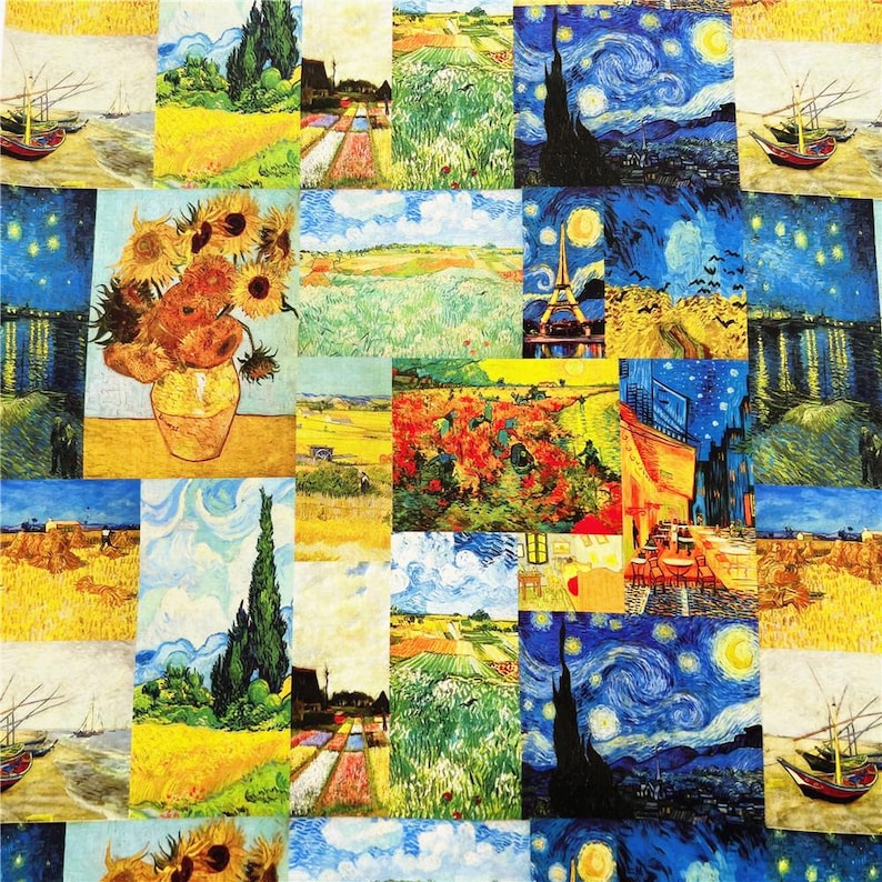 Van Gogh Starry Night Fabric 100% Cotton Fabric Cartoon Cotton Fabric ...