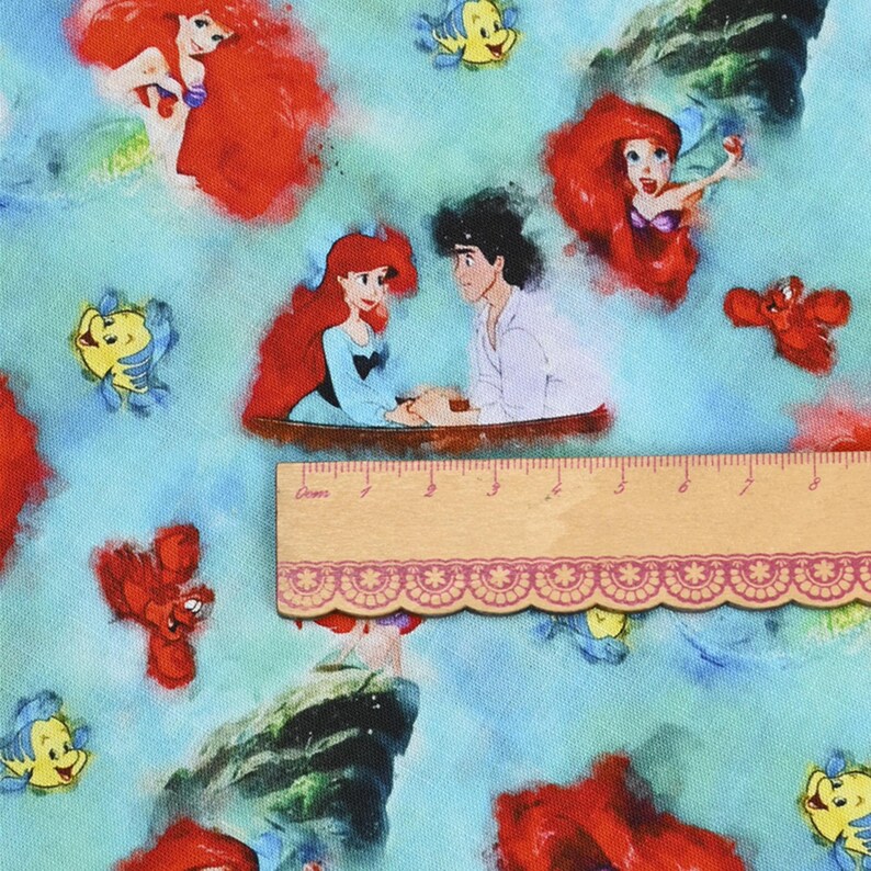 The Little Mermaid Fabric Ariel Fabric 100% Cotton Fabric Cartoon ...