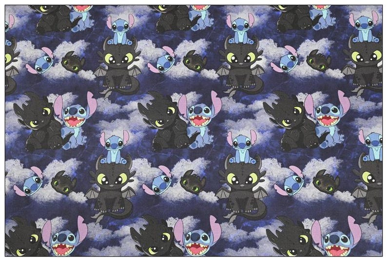 Toothless and Stitch Fabric How to Train Your Dragon Fabric 100% Cotton ...