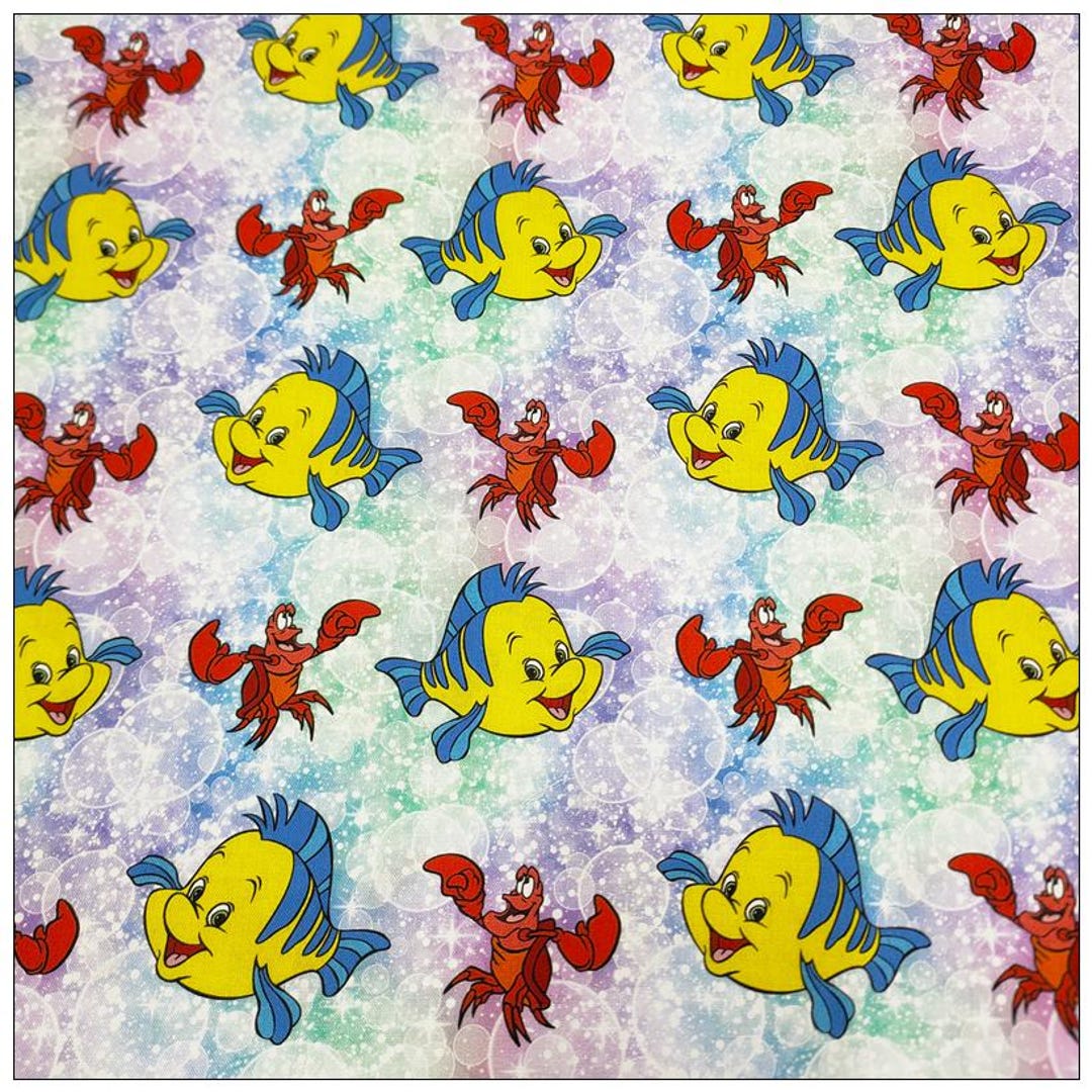 The Little Mermaid Fabric Flounder and Sebastian Fabric 100% Cotton ...