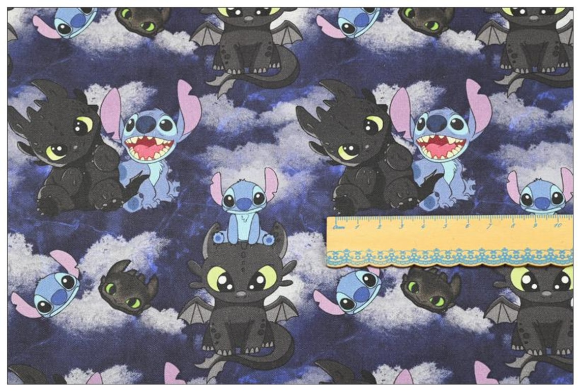 Toothless and Stitch Fabric How to Train Your Dragon Fabric 100% Cotton ...