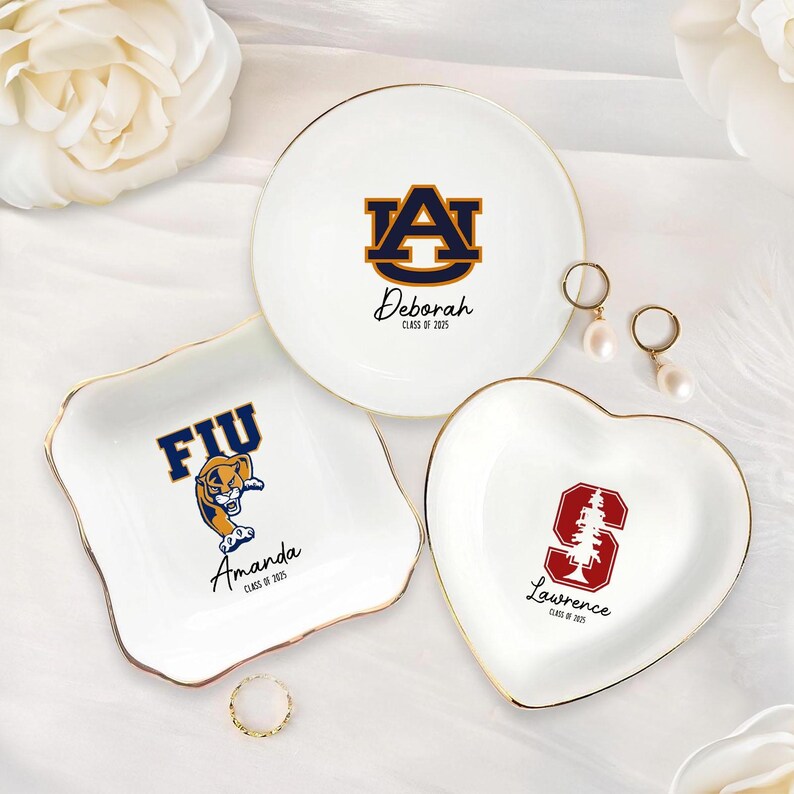 Personalized College Logo Ring Dish, Custom University Trinket Ring ...