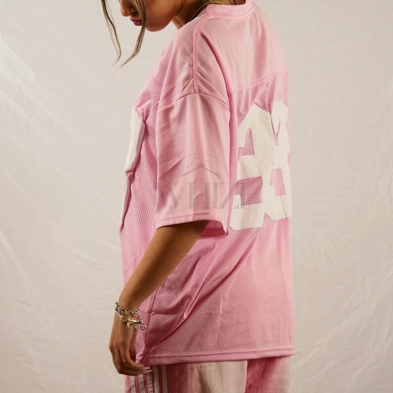Trendy Pink Oversized Mesh Jersey for Women V-neck Sports Top With ...
