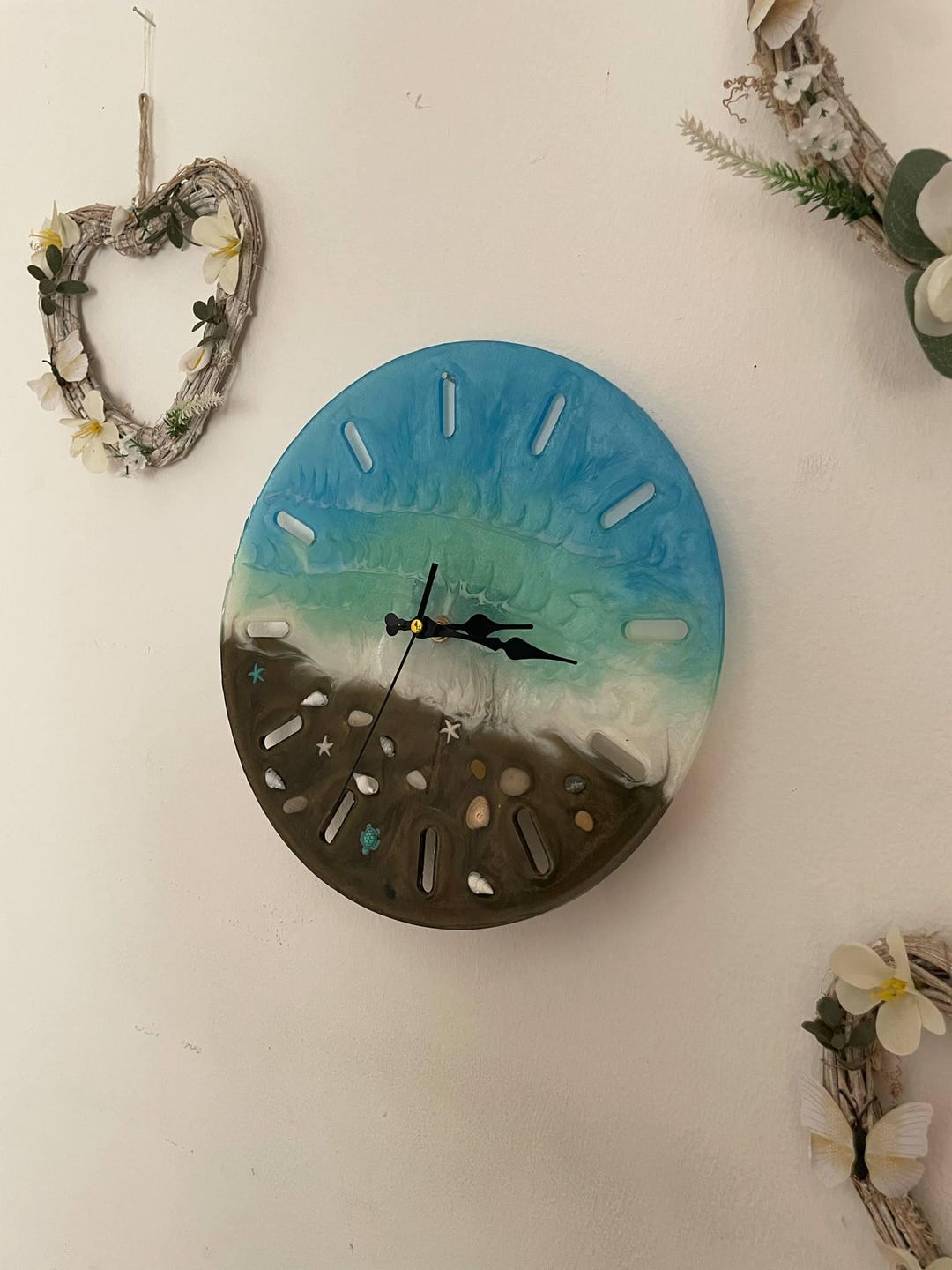 Ocean Wave Resin Wall Clock: Handmade Beach Scene With Shells - 30cm - Etsy
