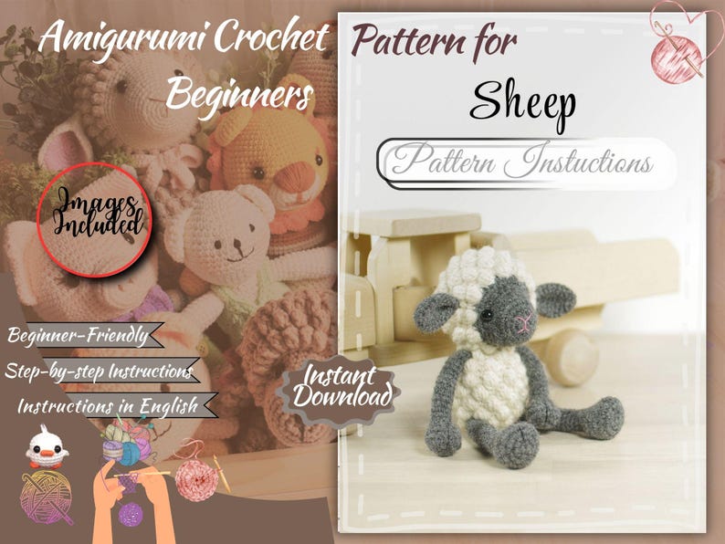 Cute Sheep Crochet Pattern Amigurumi Sheep PDF Tutorial Easy Step-by-step Guide for Plush Sheep ...