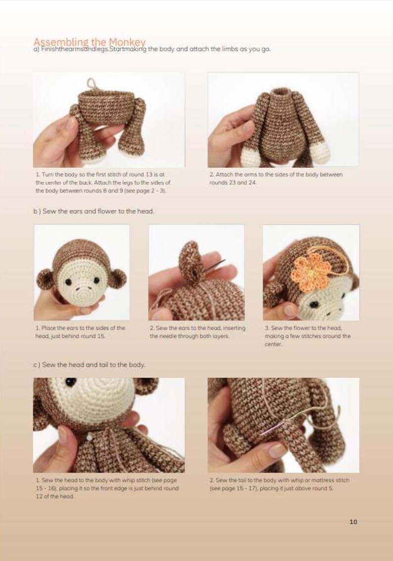 Cute Monkey Crochet Pattern Amigurumi Monkey PDF Tutorial Easy Step-by-step Guide for Plush ...