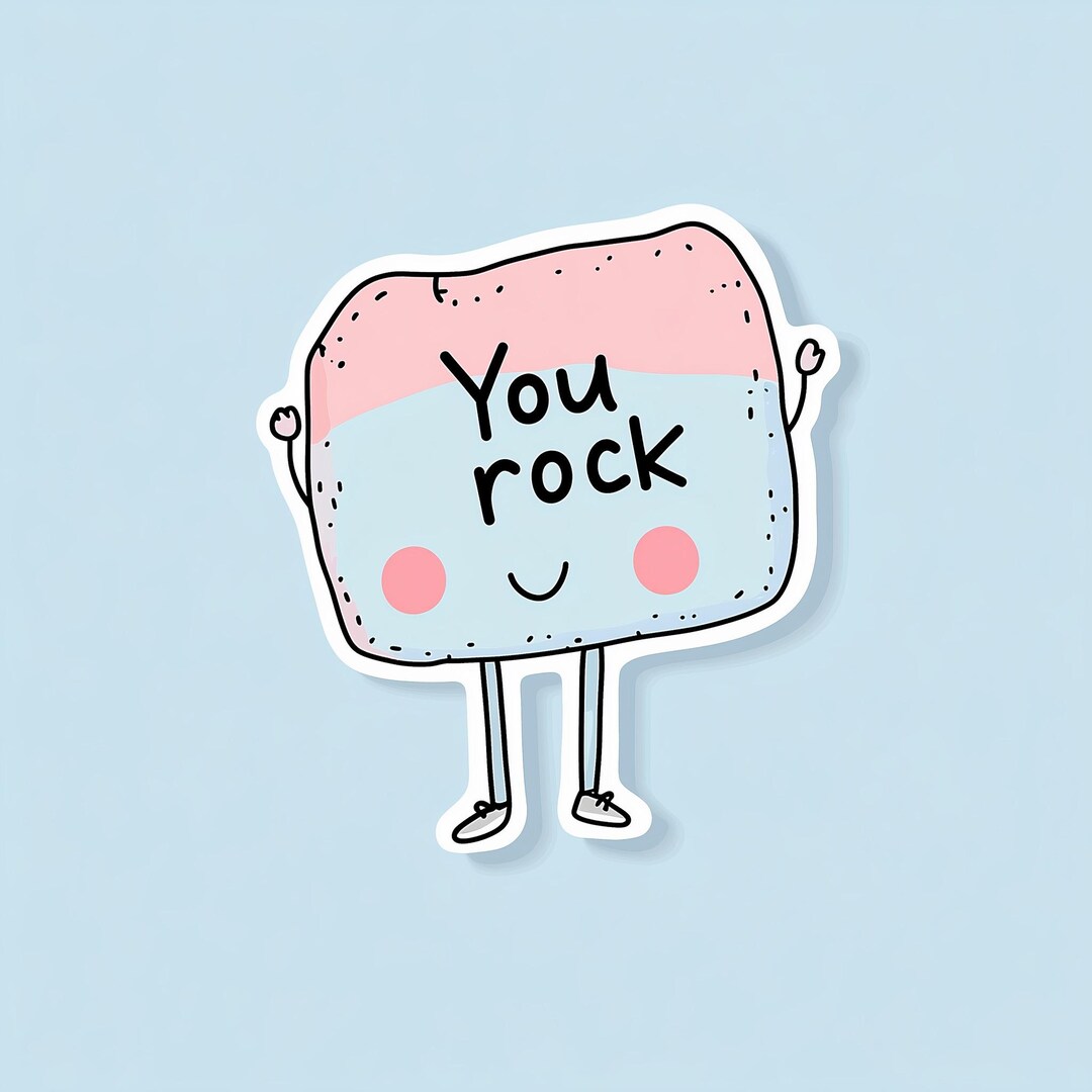 Pastel Color You Rock Sticker Waterproof PVC Cute Character With Pink ...