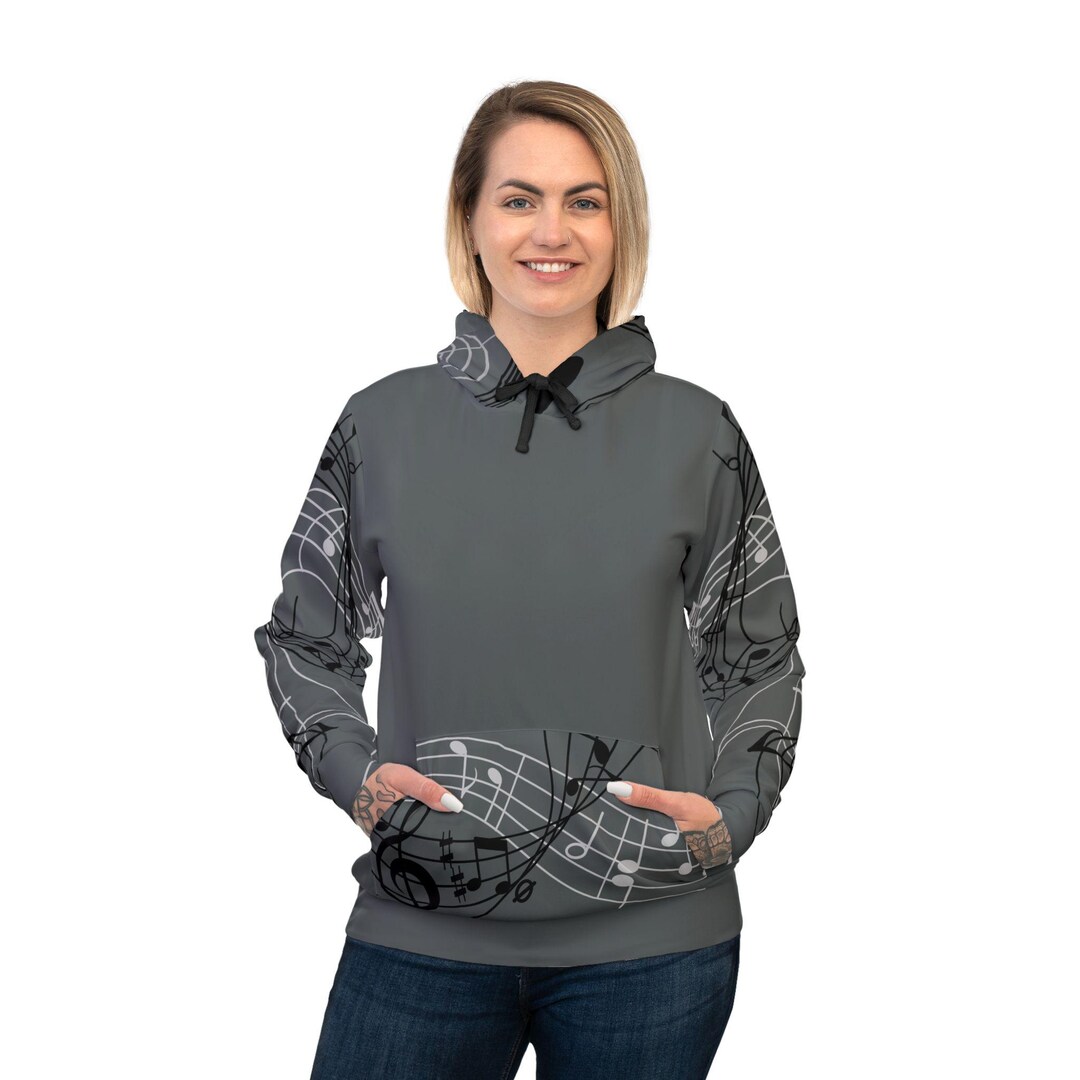 Music Note Athletic Hoodie, Grey Sweatshirt, Music Lover Gift, Musician ...