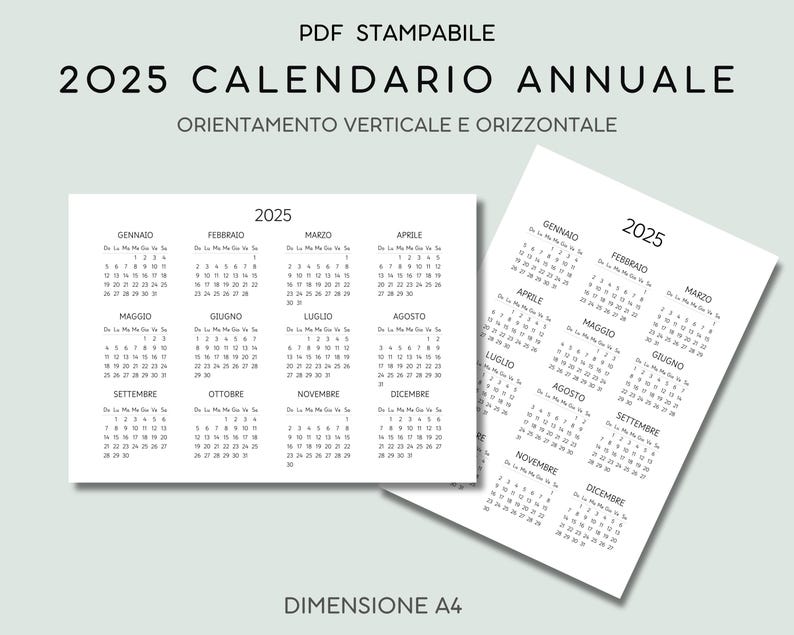 2025 Calendario Annuale 2025 Calendario in Italiano Calendario Digitale ...