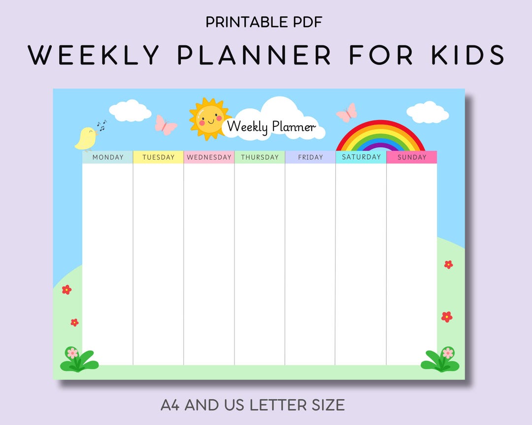 Children’s Weekly Planner, Printable Kids Planner,weekly Calendar for ...