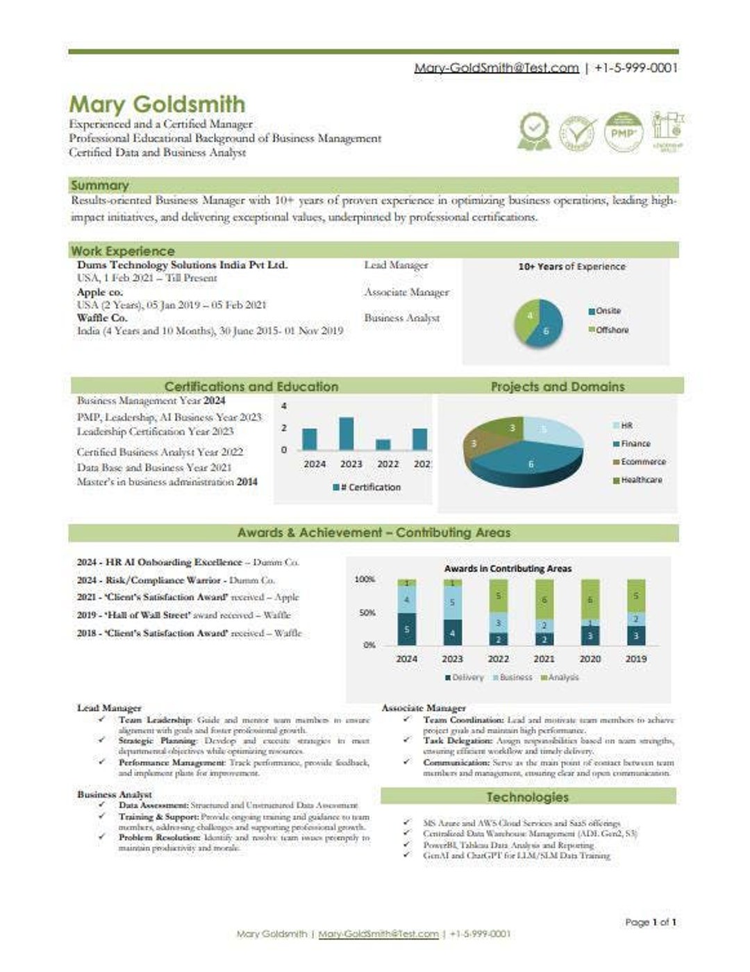 ONE PAGE Visualization CV 2025 for Managers - Atsfriendly - Etsy