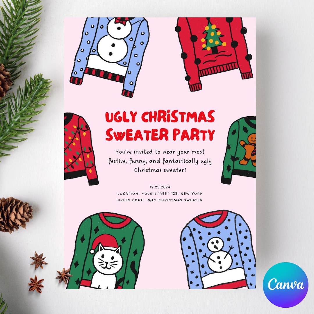 Ugly Christmas Sweater Party Invitation | Festive Holiday Party ...
