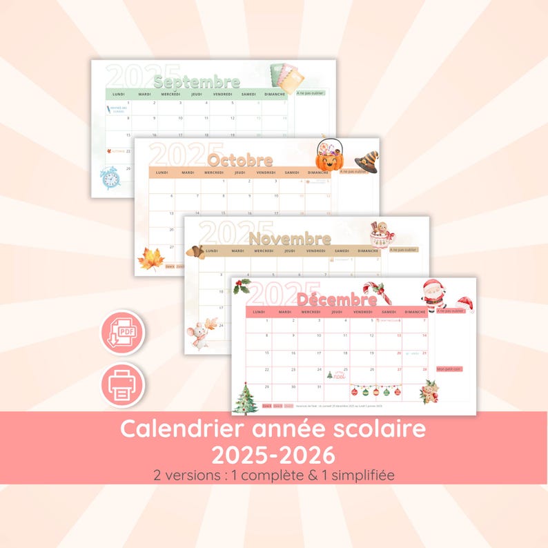 Calendrier Scolaire 2025-2026 à Imprimer | Planning Famille Enfant ...