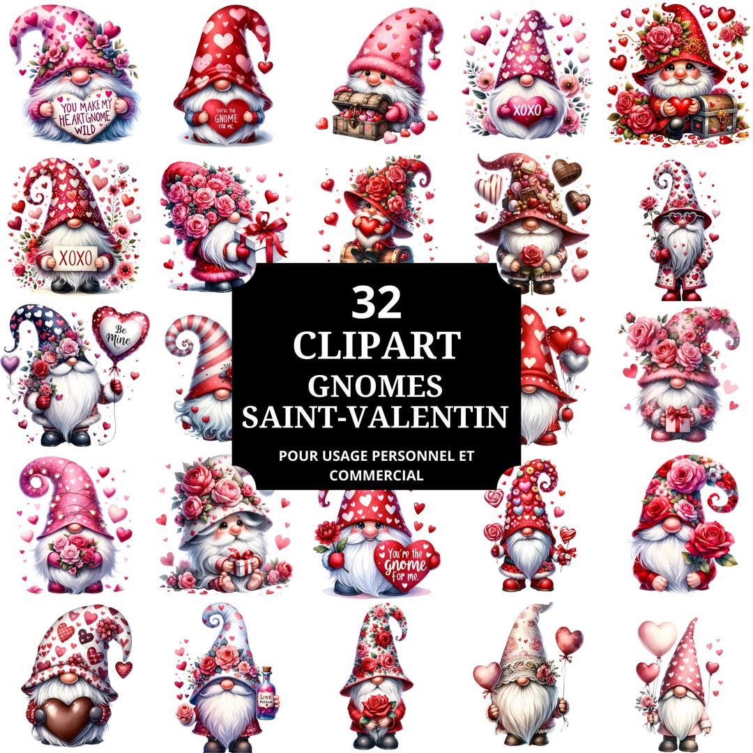 Collection de 32 Cliparts Gnomes Saint-Valentin - Etsy Canada