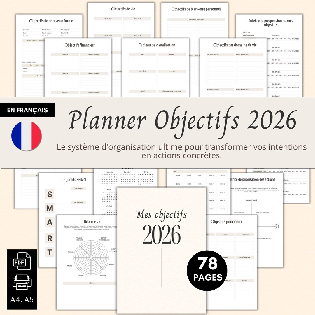 Planner Objectifs 2026 Imprimable En Français, Planificateur De Vie ...
