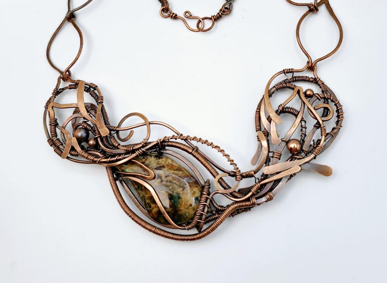 Plasma Agate Wire Wrapped Copper Pendant, Artisan Hand Crafted Boho ...