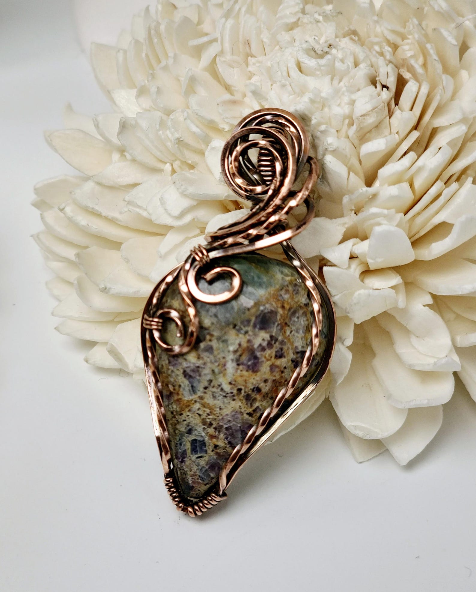 Kaleidoscope Prism Stone Copper Wire Wrapped Pendant, Artisan ...
