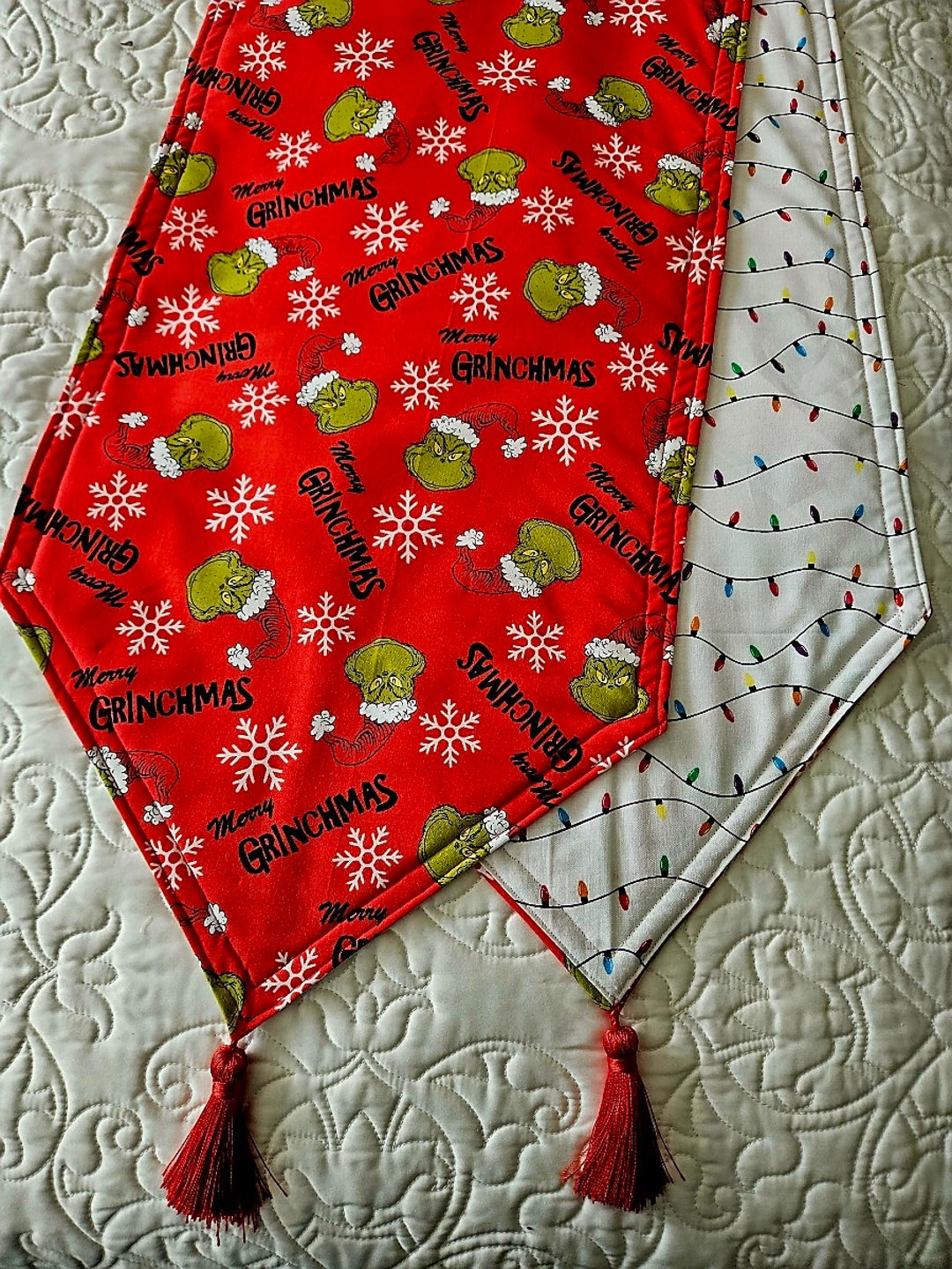 Grinch Christmas Themed Handmade Table Runner, 72x14, Reversible ...