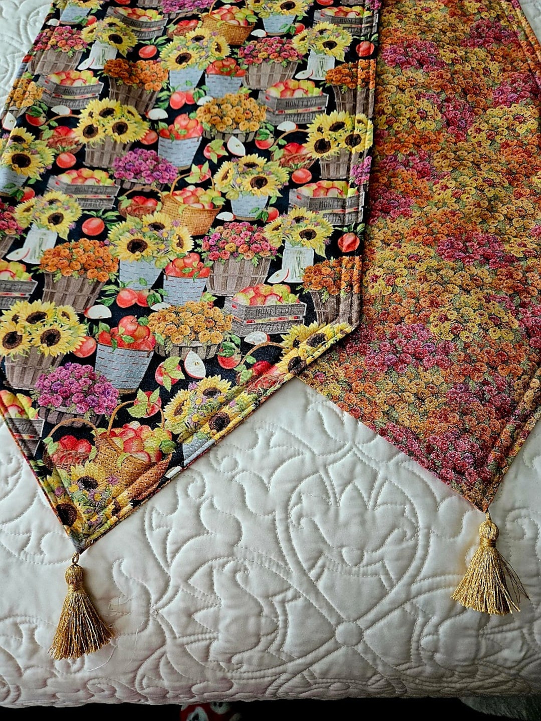 Sunflower/fall Themed Reversible Table Runner 72x14 Handmade and Padded ...