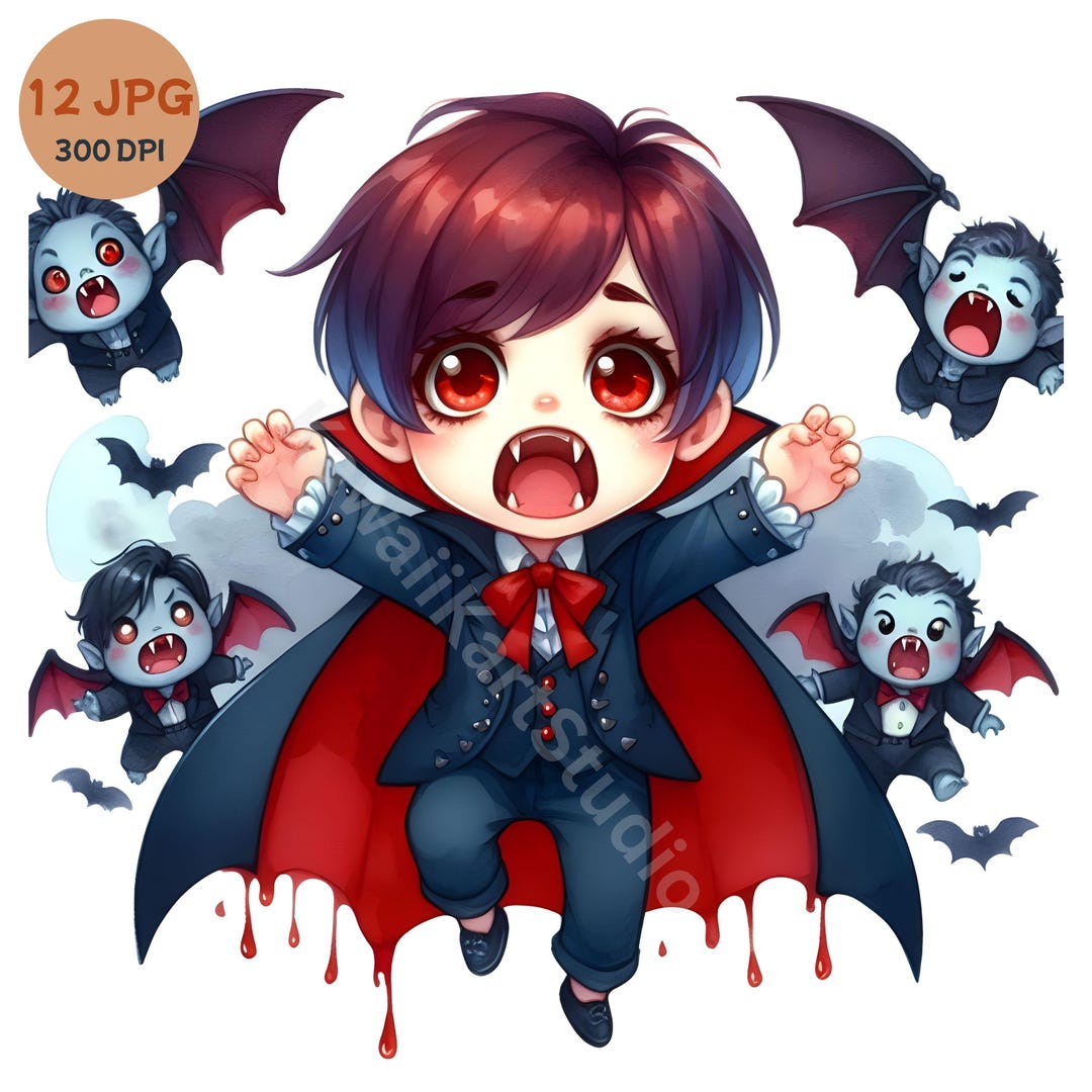 Cute Vampire Chibi Clipart Set – Kawaii Halloween Dracula JPG – Gothic ...