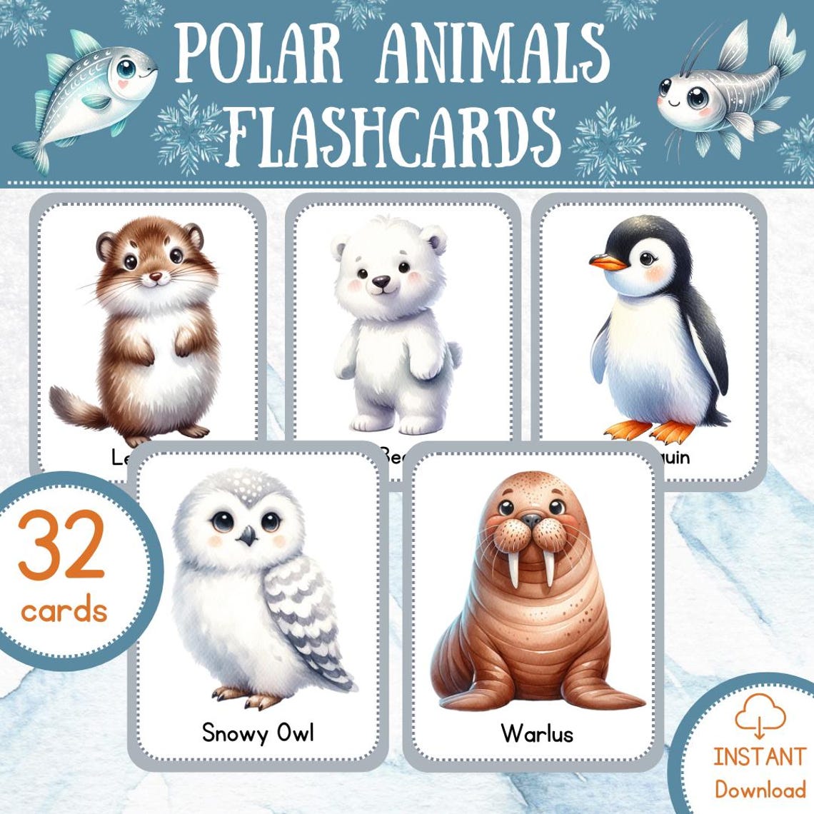 Polar Animals Flashcards| Montessori Cards|arctic Animals Card ...