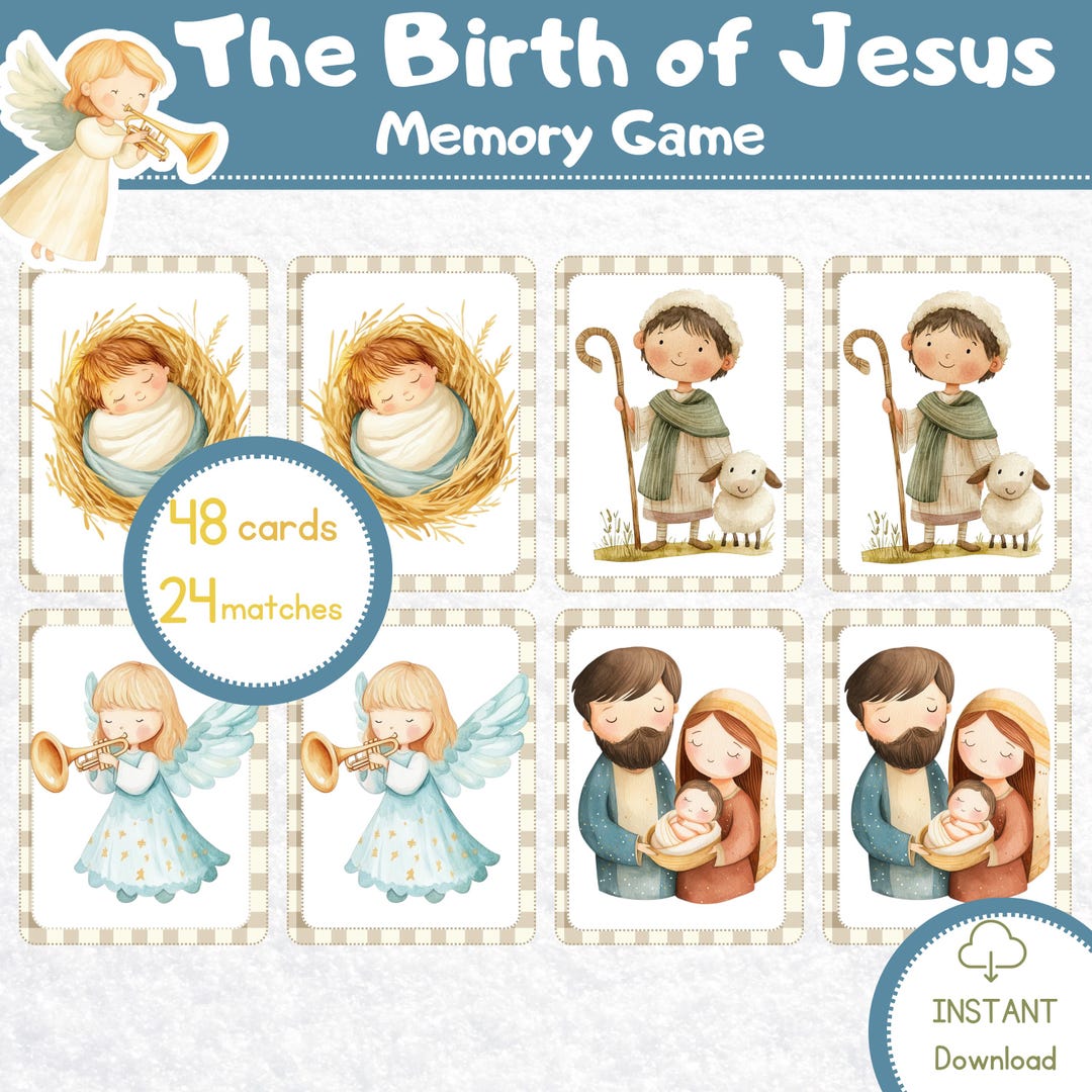The Birth of Jesus Memory Game Nativity Game Bible Lessons for Kids ...