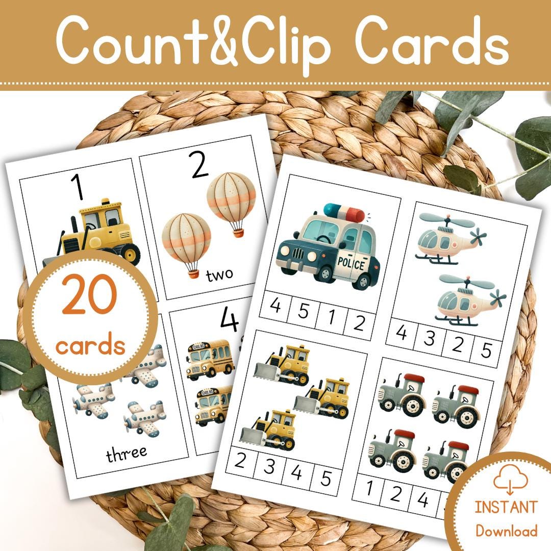 Transportation Count and Clip Cards, 1 to 10 Counting, Activity for ...