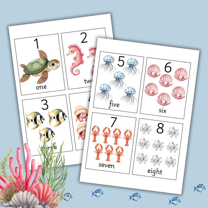 Sea Animals Count and Clip Cards, 1 to 10 Counting, Activity for Kids ...