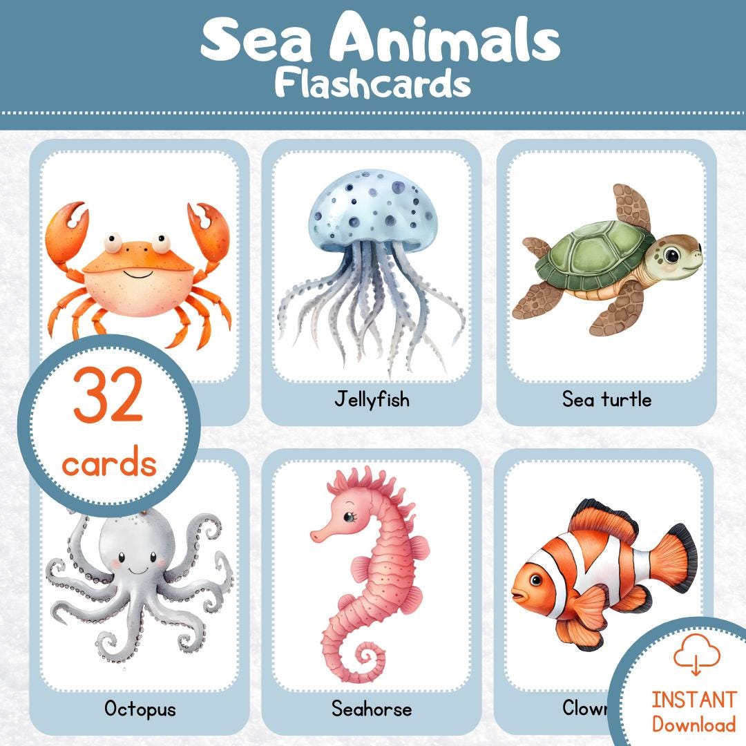 Sea Animals Flashcards| Montessori Cards|sea Animals Card|printable ...