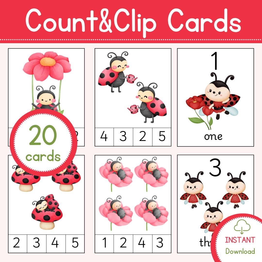 Ladybug Count and Clip Cards, 1 to 10 Counting, Activity for Kids ...