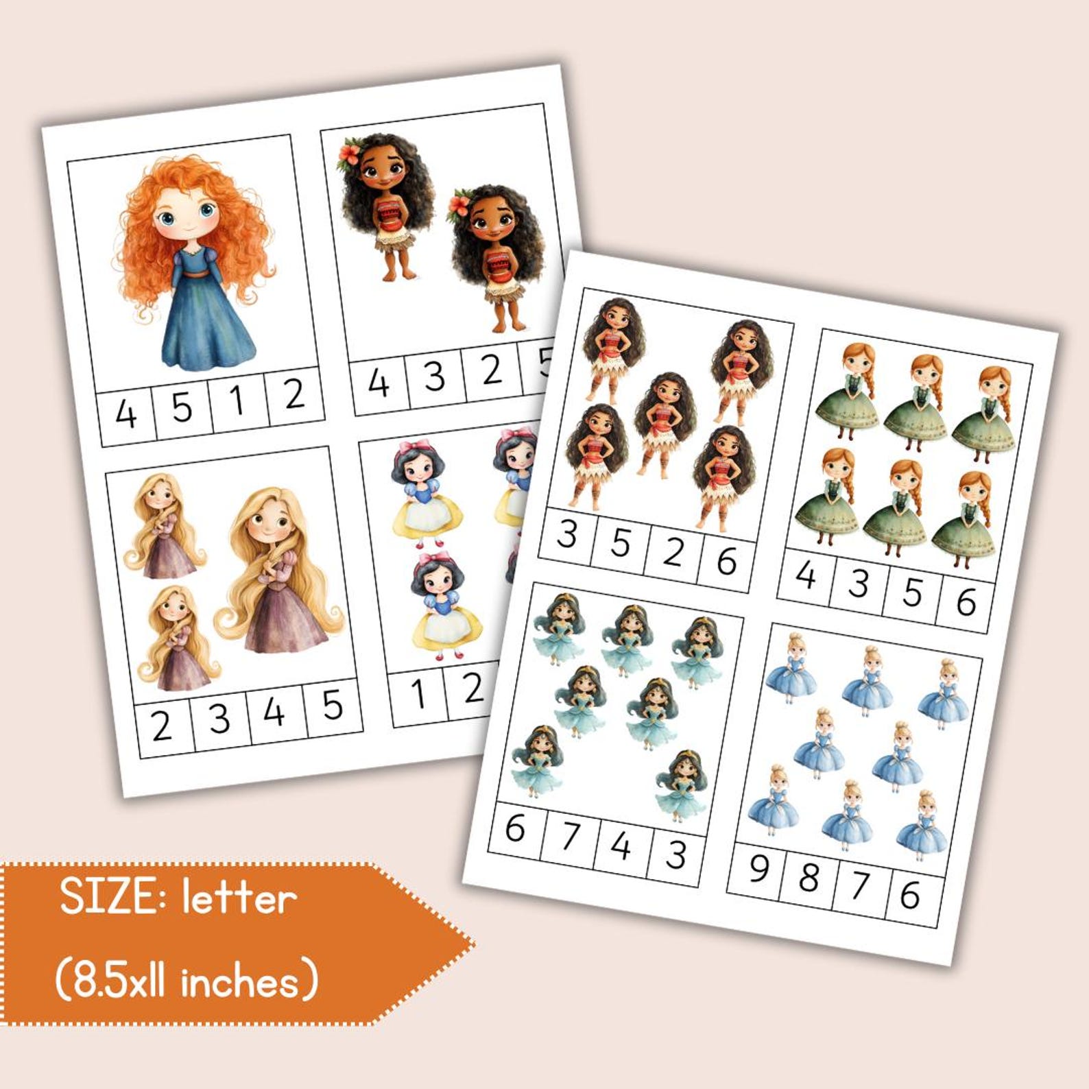 Princess Count and Clip Cards, 1 to 10 Counting, Activity for Kids ...