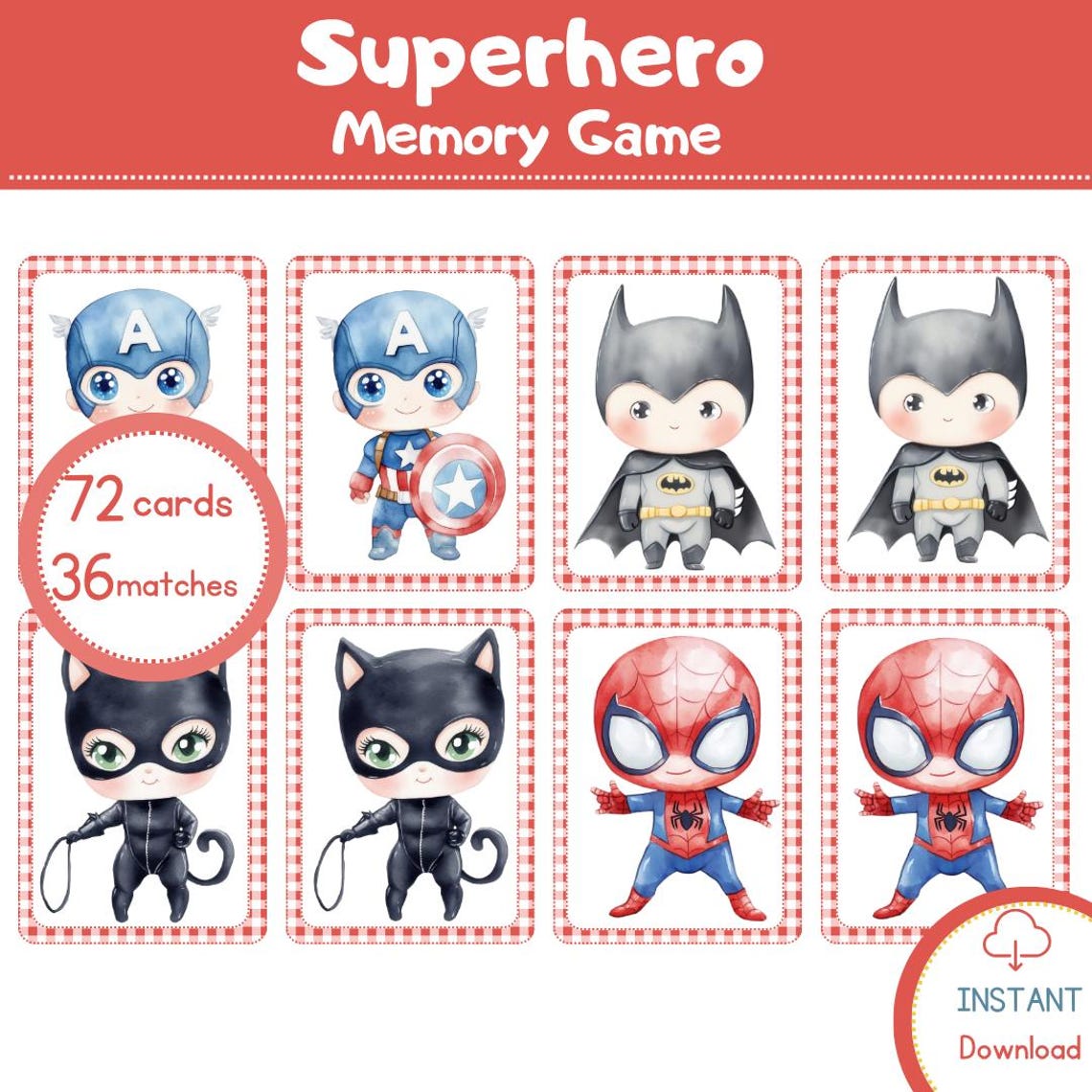 Super Hero Memory Game Memory Game Game for Kids Autumn Activity ...